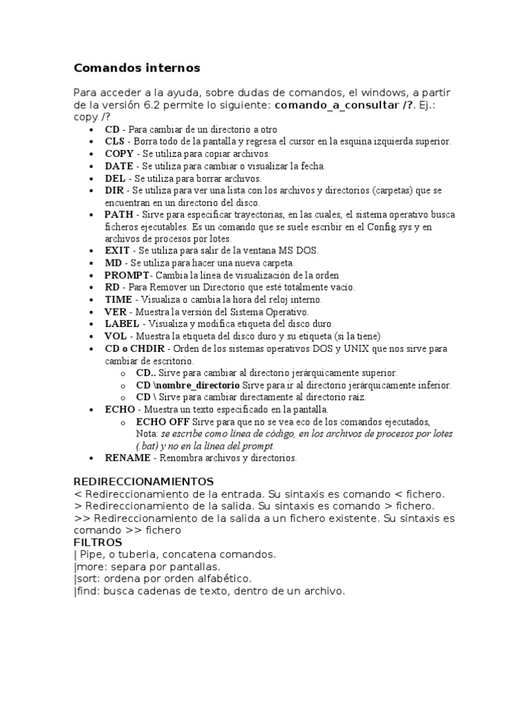 Comandos Internos | PDF | Directorio (Computación) | Archivo de computadora