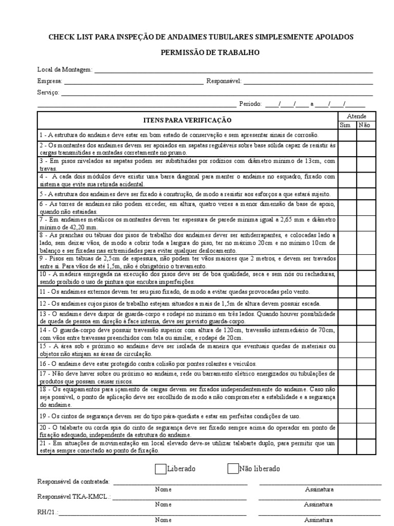 Check List Andaimes Tubulares | PDF | Natureza