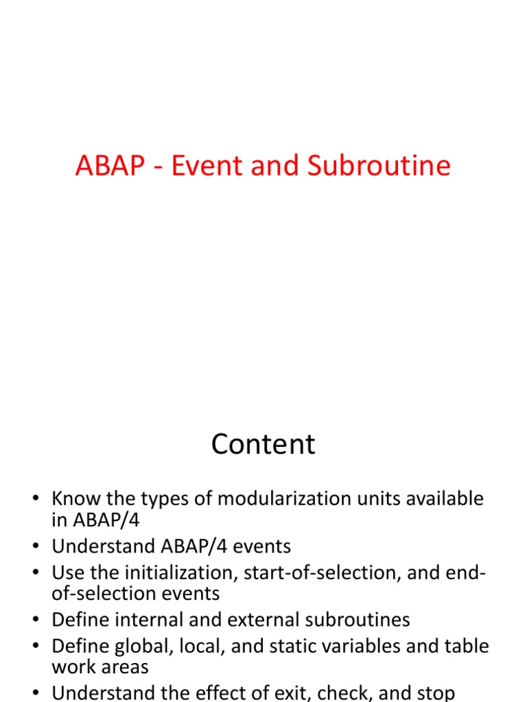 10 - ABAP - Event and Subroutine | PDF | Subroutine | Variable ... 10 - ABAP - Event and Subroutine | PDF | Subroutine | Variable ...