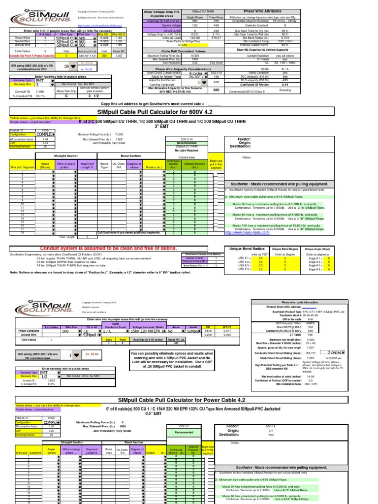 SIMpull Cable Pull Calculator 4.2 | PDF | Cable | Physical Quantities