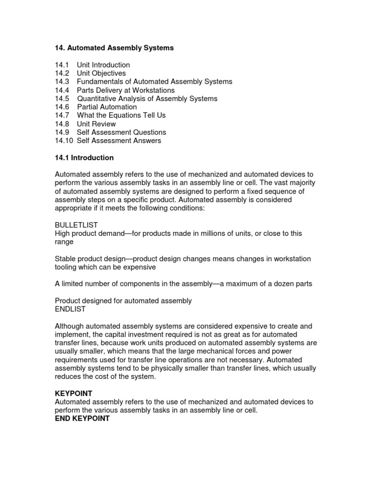 Overview of Automated Assembly Systems | PDF | Automation | Machines