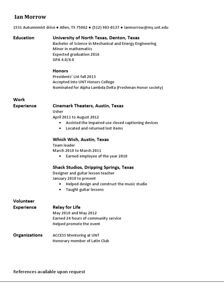 Ian Morrow's Resume: Engineering Student | PDF | Language Arts & Discipline