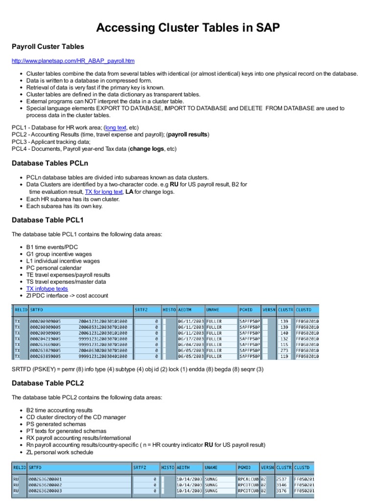 Accessing Cluster Tables In Sap Pdf Databases String Computer Science 5875