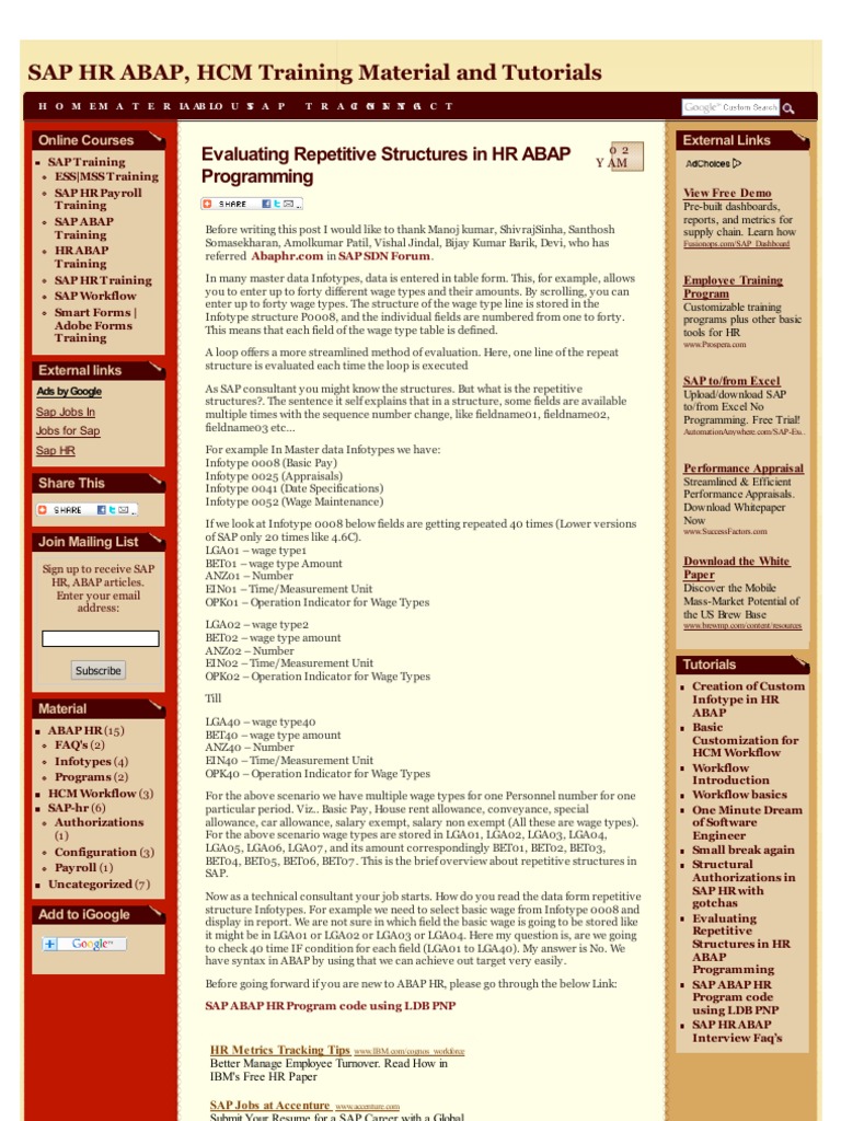 Evaluating Repetitive Structures in HR ABAP Programming | PDF | Software | Computing