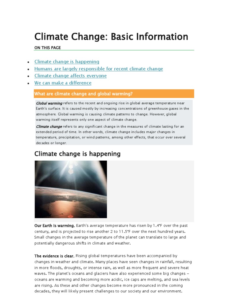 Climate Change Basic Information | PDF | Global Warming | Climate Change