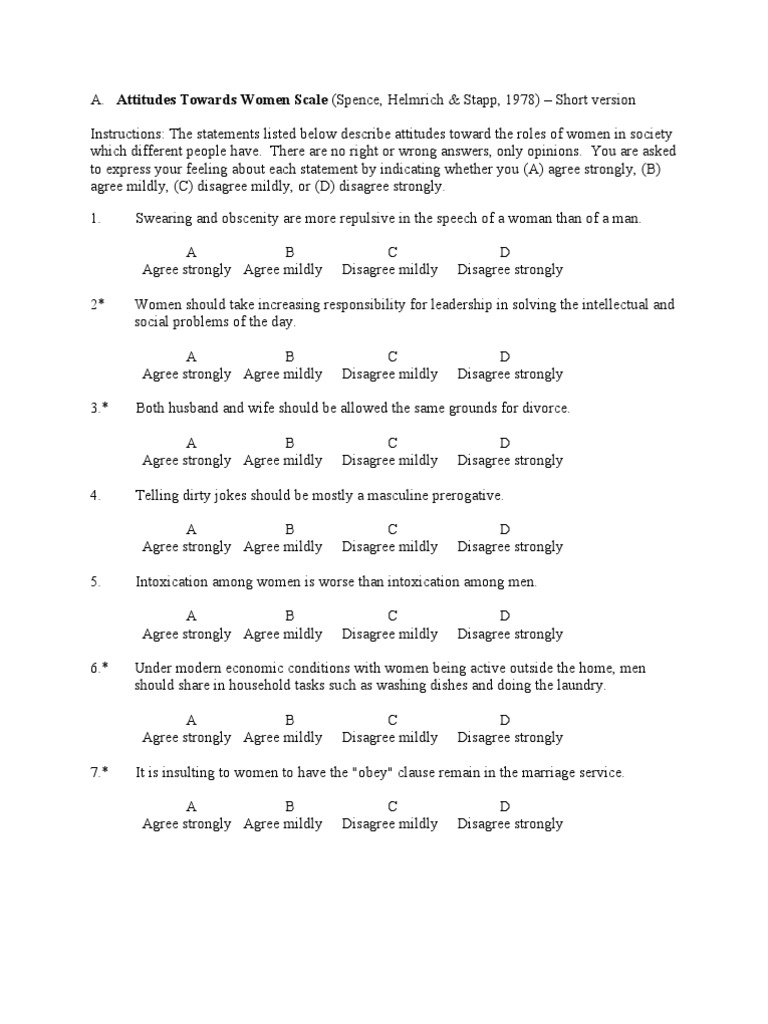 Attitudes Towards Women Scale Wife Femininity