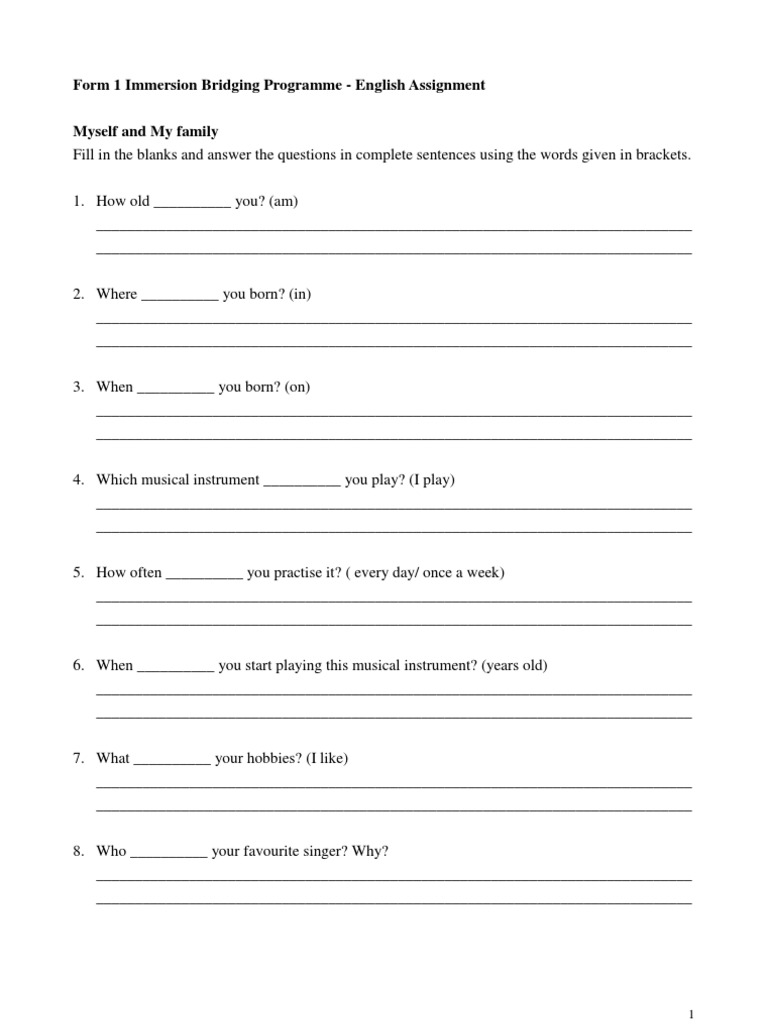 Form 1 General English Exercise | PDF | Grammatical Tense | English ...