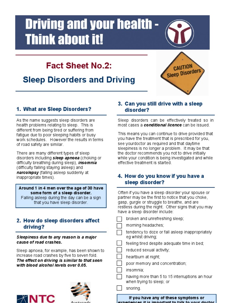 Fact Sheet No.2:: Sleep Disorders and Driving | PDF | Sleep Disorder ...