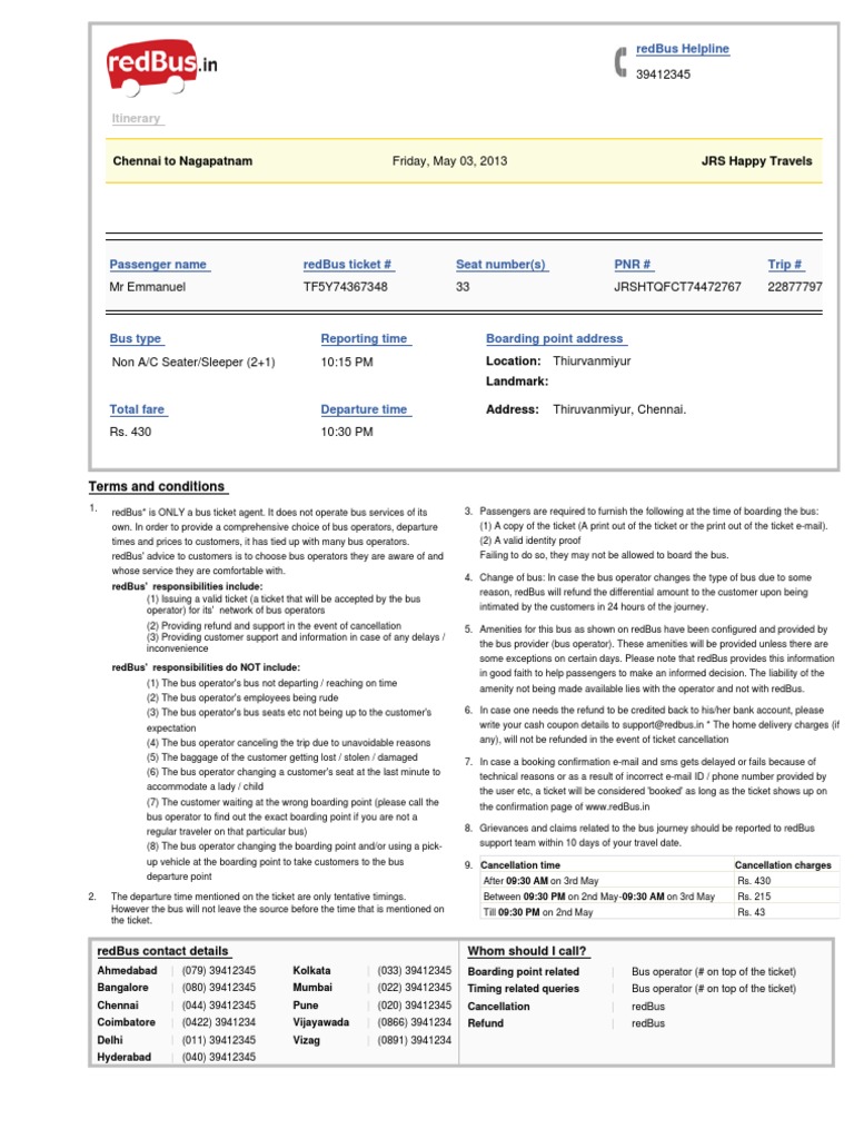 redBus_Ticket_22877797.pdf | Ticket (Admission) | Bus