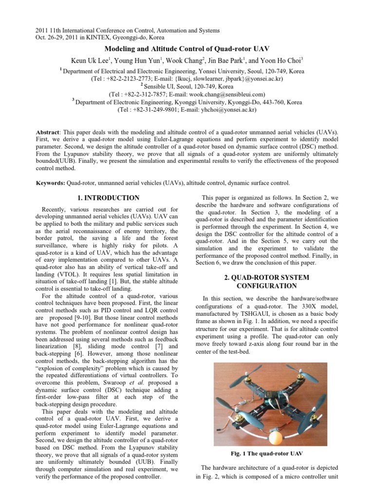 Modeling and Altitude Control of Quad-Rotor UAV | PDF | Quadcopter | Torque