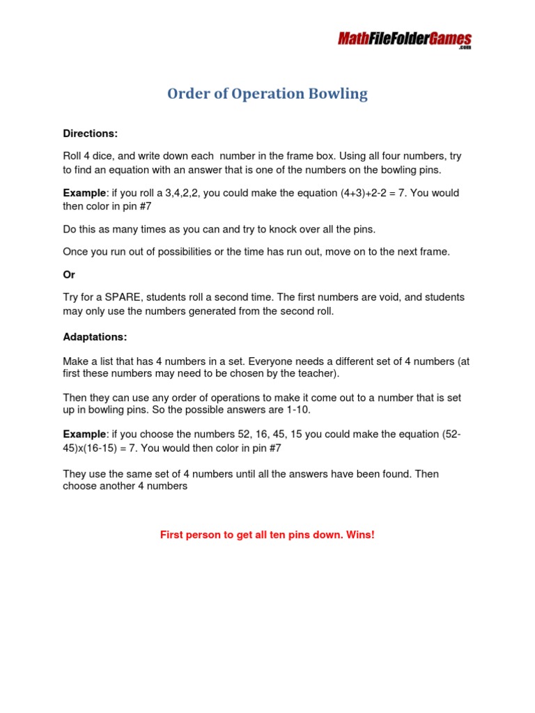 Bowling Operations Game Instructions | PDF | Teaching Methods ...
