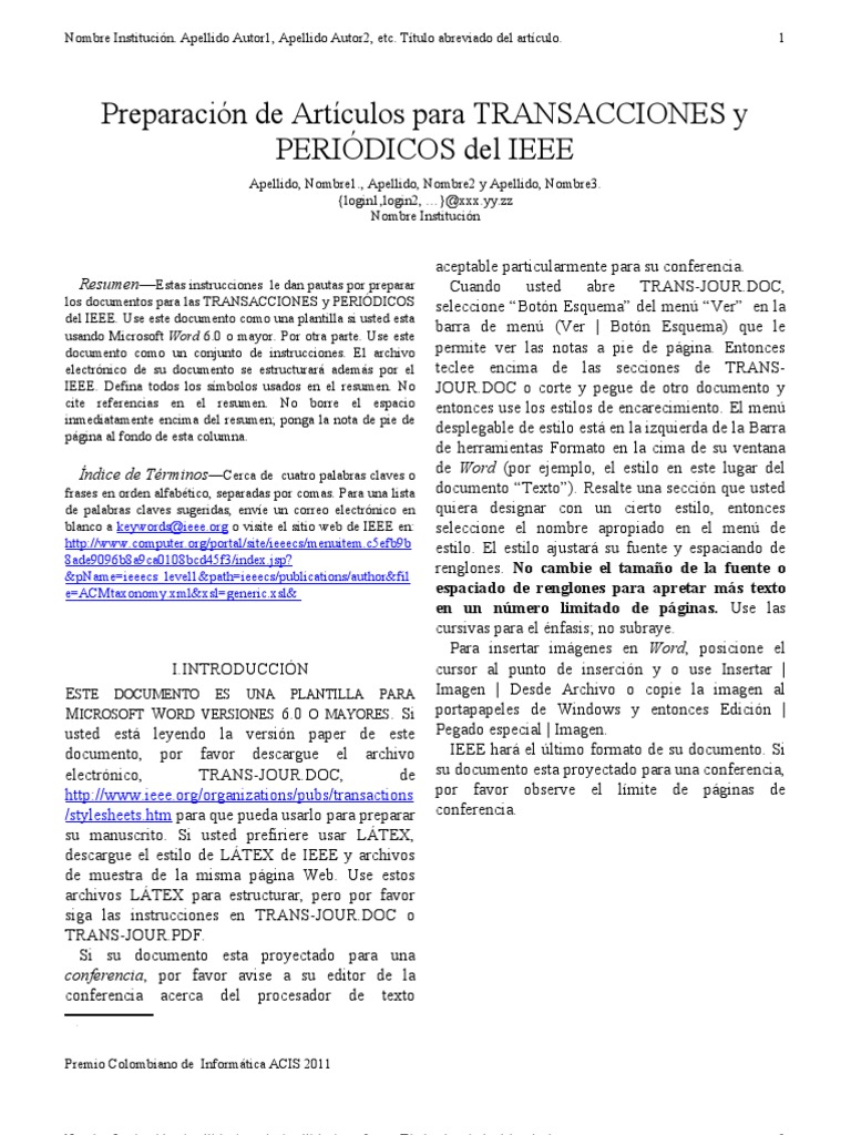 Formato Articulos IEEE Conferencia | PDF | Comillas | Texto