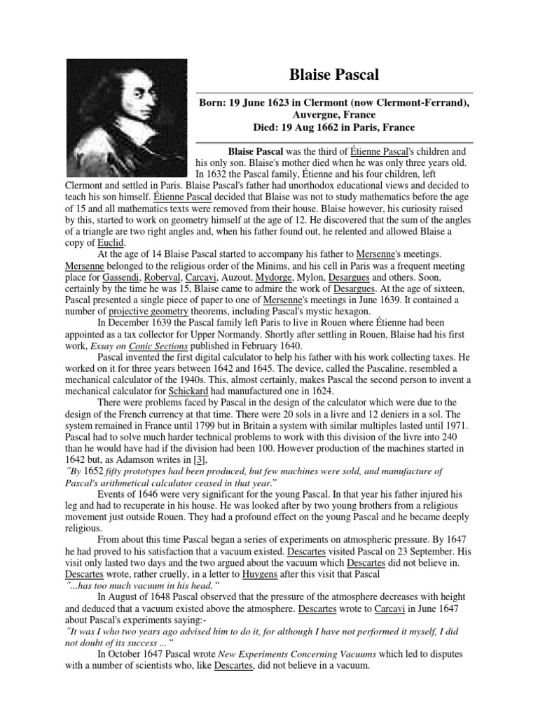 Blaise Pascal | PDF | Pythagoras | Teaching Mathematics