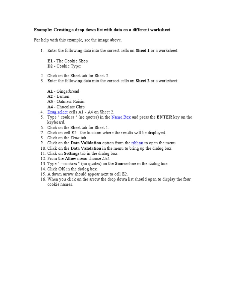 Example: Creating A Drop Down List With Data On A Different Worksheet ...