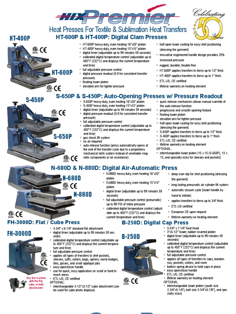Heat Presses For Textile & Sublimation Heat Transfers: HT-600P & HT ...