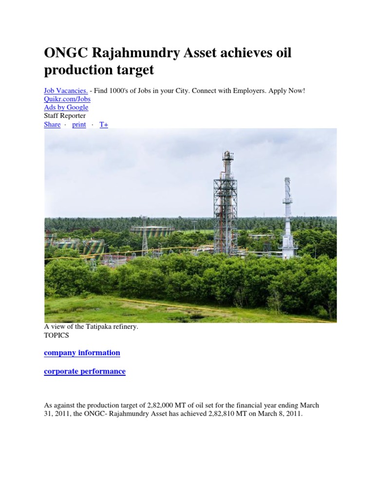 ONGC Rajahmundry Asset Achieves Oil Production Target | PDF