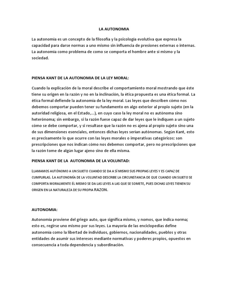 Definición y Filosofía de la Autonomía | PDF | Moralidad | Autonomía