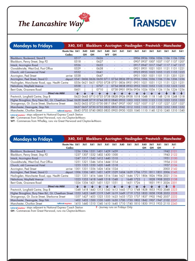 The Lancashire Way - X41 Bus Timetable | PDF | Transport | Bus Transport