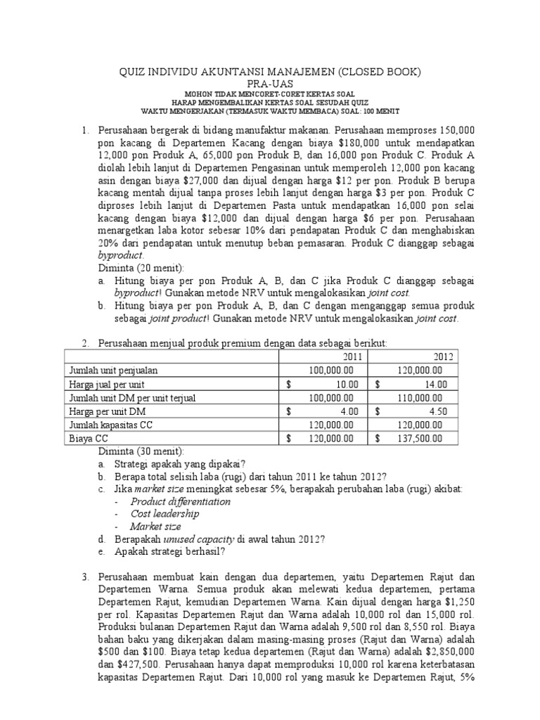 Quiz Responsi Akmen Uas Soal | PDF