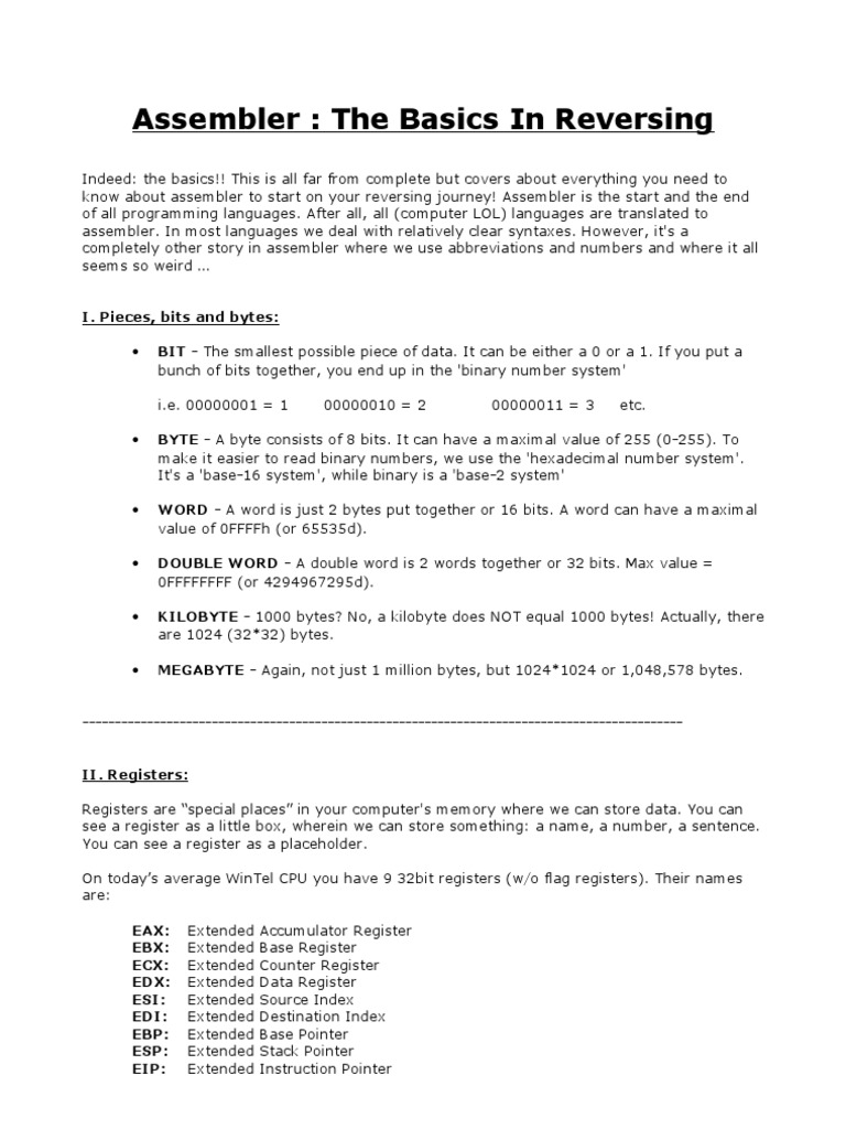 Basics of Assembler | PDF