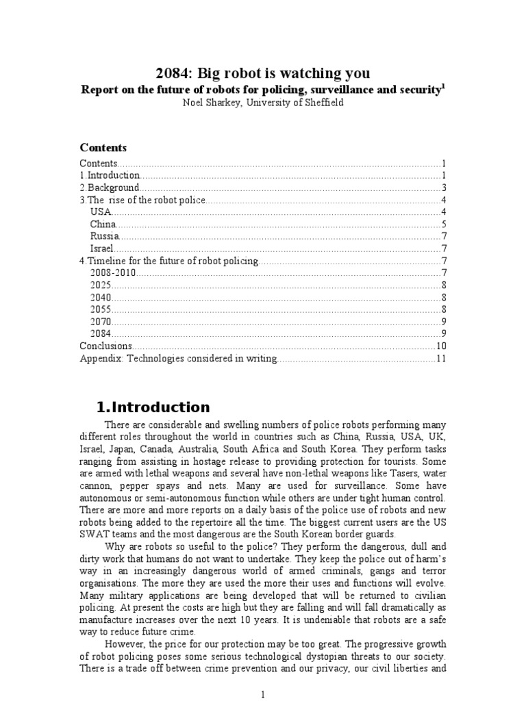 Noel Sharkey - 2084: Big Robot Is Watching You (Future Robot Policing ...