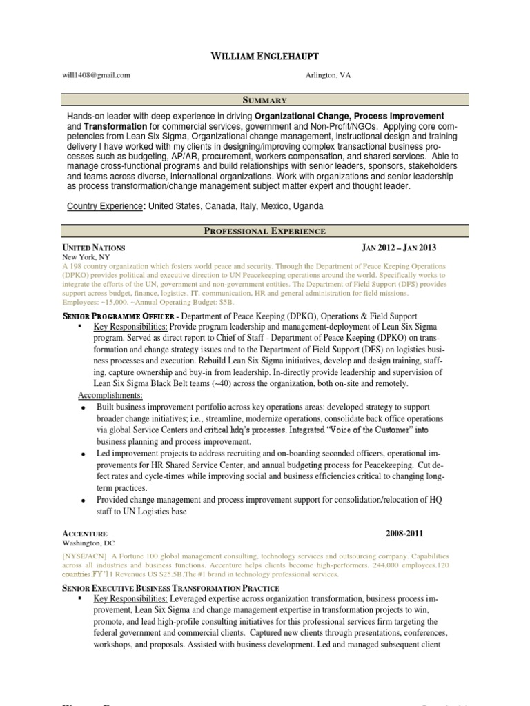 Business Process Improvement Strategy in Washington DC Resume William ...