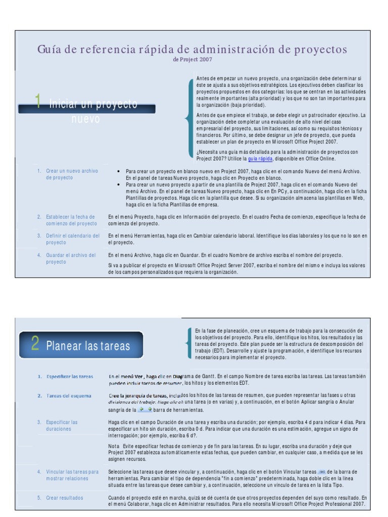 Guía de Referencia Rápida de Administración de Proyectos - Project 2007 | Descargar gratis PDF ...