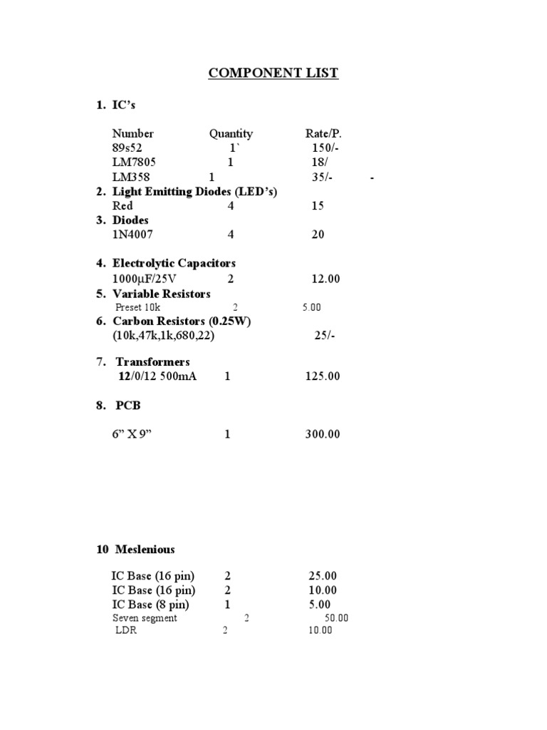 Electronic Components Price List | PDF | Science & Mathematics | Computers