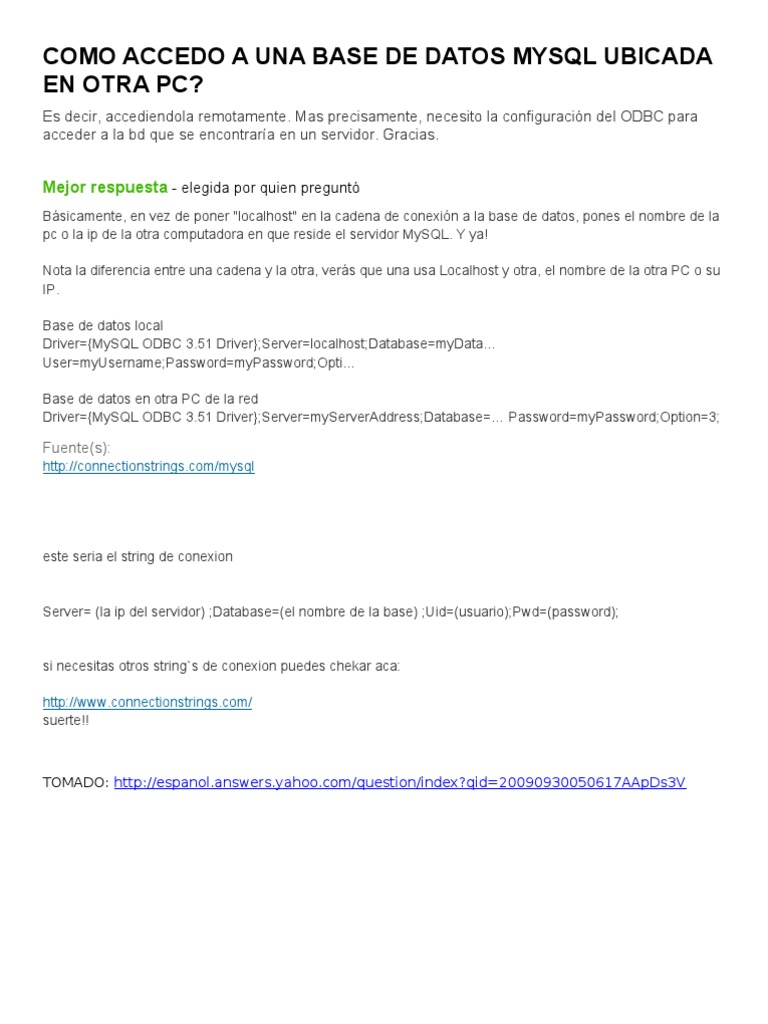 Como Accedo A Una Base de Datos Mysql Ubicada en Otra PC | Descargar gratis PDF | Mi sql ...