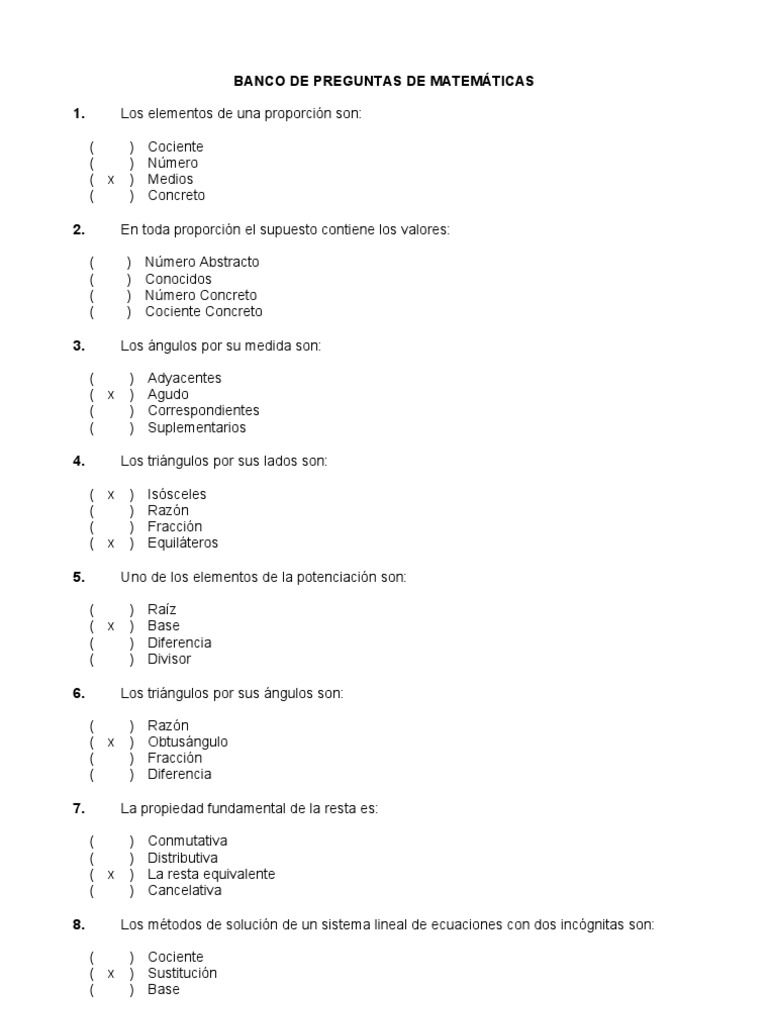 Banco de Preguntas Matematicas Web | PDF | Fracción (Matemáticas ...