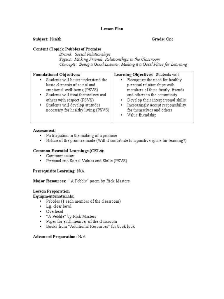 Pebble Promises PDF | PDF | Friendship | Lesson Plan