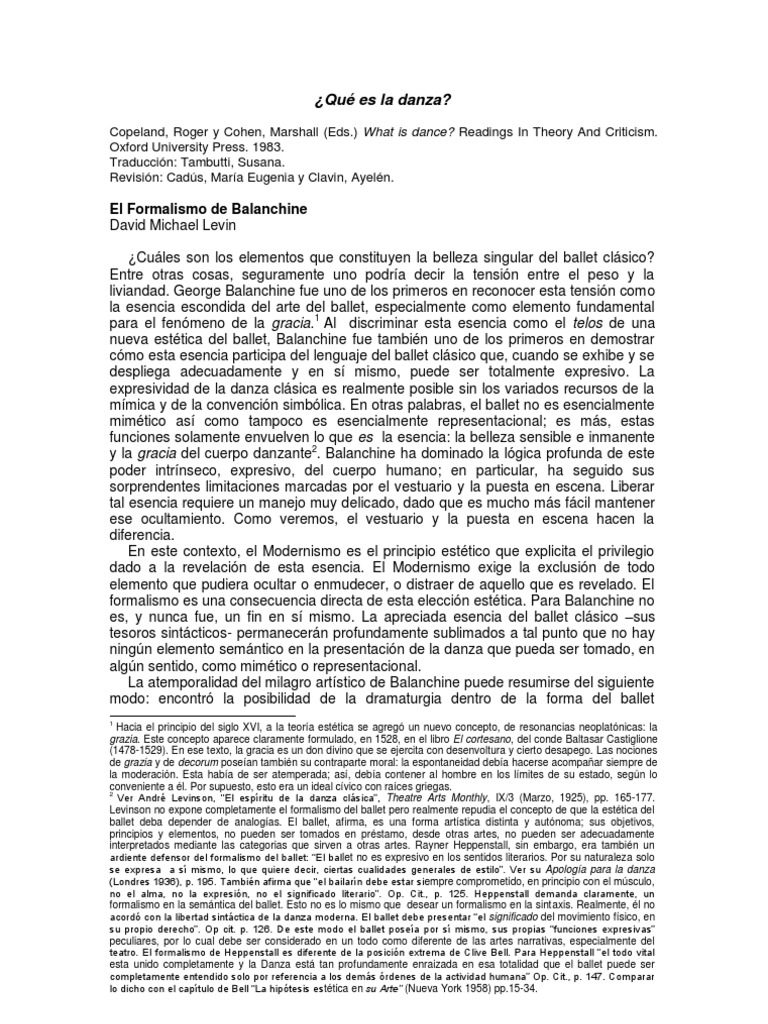 LEVIN El Formalismo de Balanchine | PDF | Immanuel Kant | Metafísica