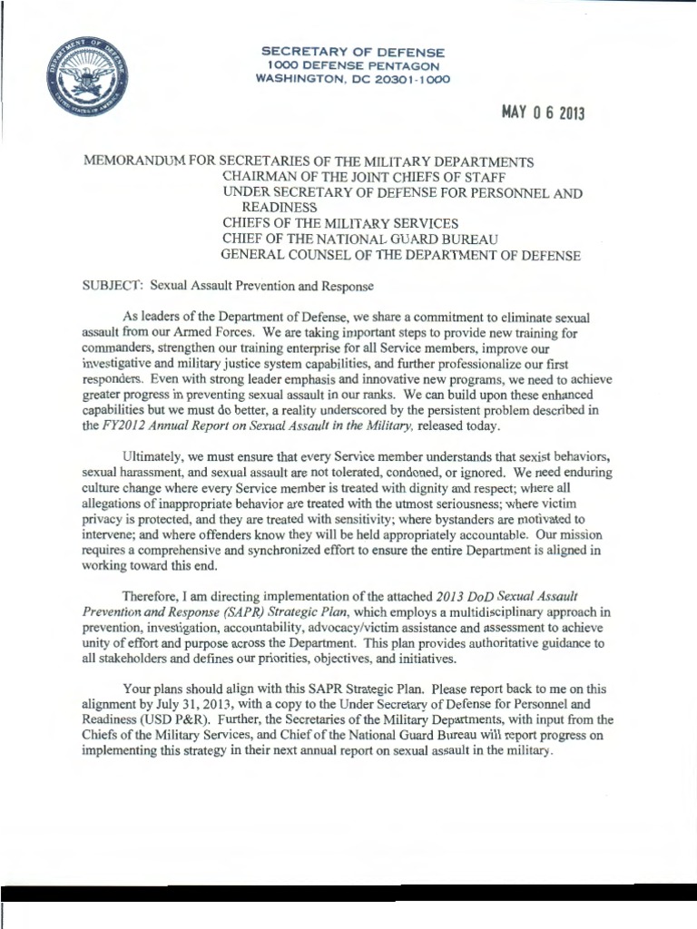 SecDef Memo on Sexual Assault Prevention | United States Department Of ...