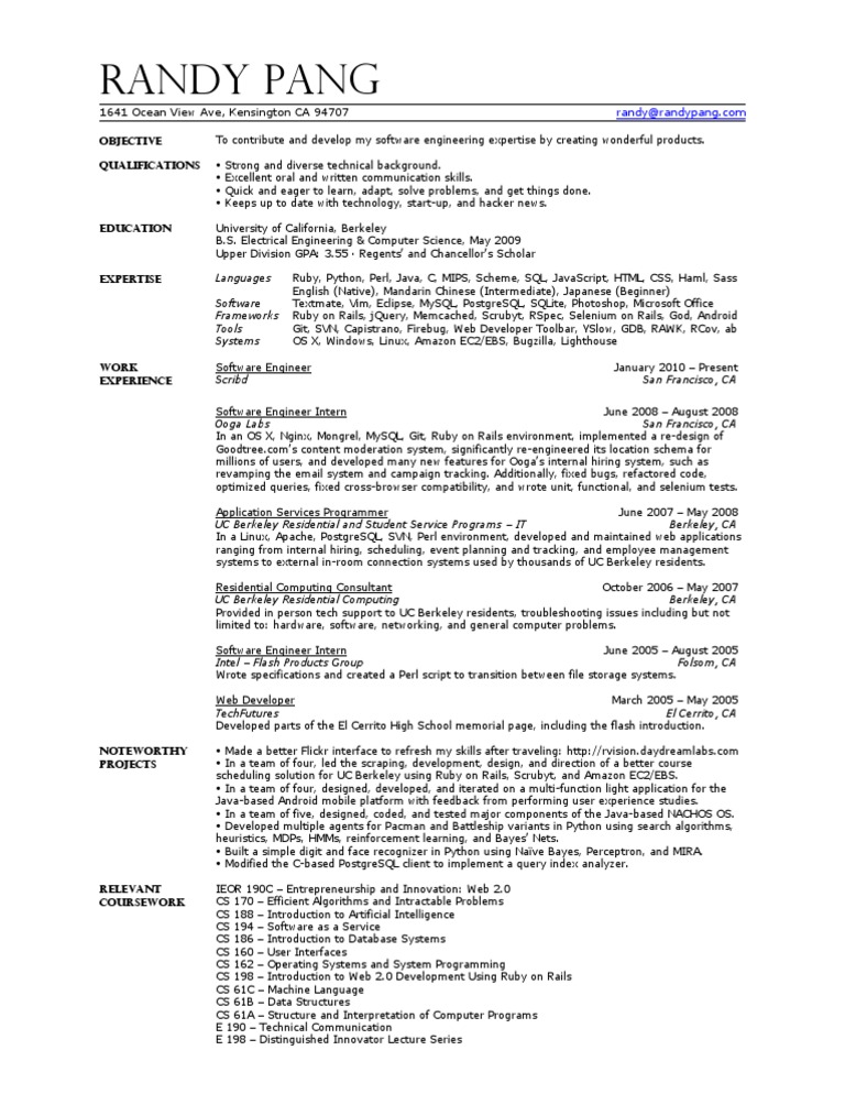 Randy Pang Resume | PDF | Ruby On Rails | Computer Science