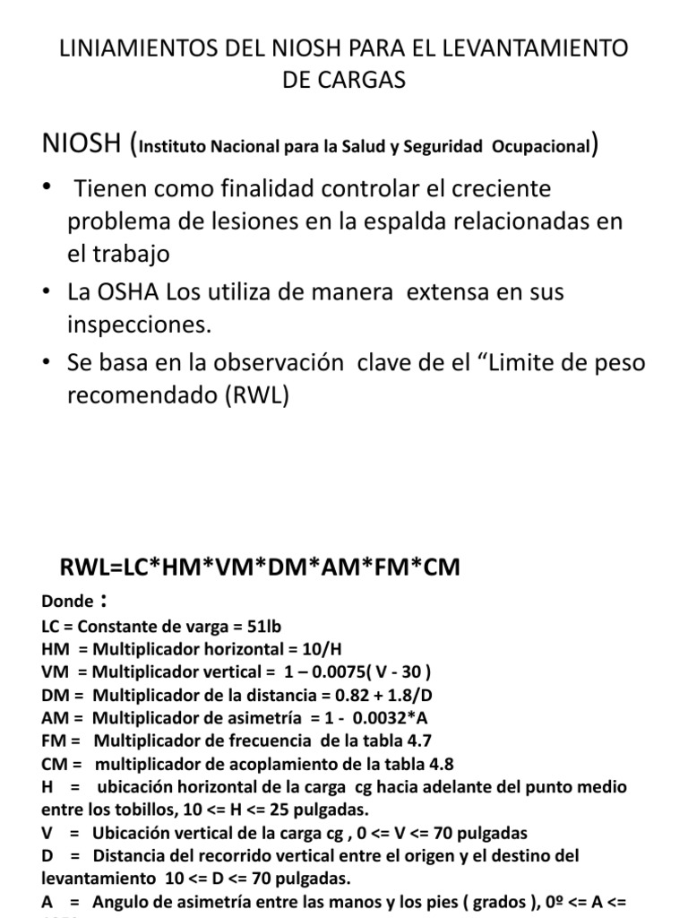 Liniamientos Del Niosh para El Levantamiento de Cargas | PDF