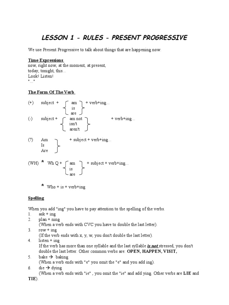 Present Progressive Rules Explained | PDF