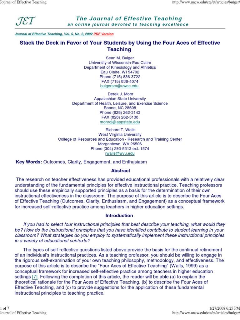 Four Aces of Effective Teaching | PDF | Teachers | Curriculum