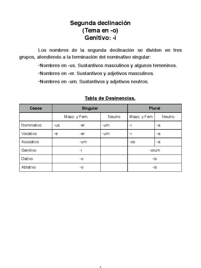 Segunda Declinación | Descargar gratis PDF | Sustantivo | Plural