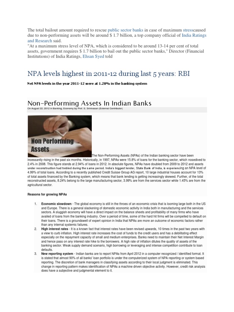 NPA Levels Highest in 2011-12 During Last 5 Years: RBI: Non-Performing ...