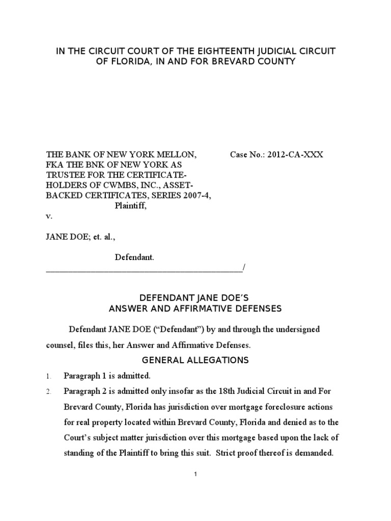 Sample Affirmative Defenses and Counterclaim | PDF | Foreclosure ...