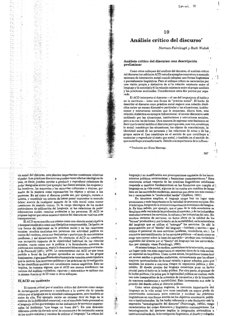 Norman Fairclough Ruth Wodak El Análisis Crítico Del Discurso | PDF ...