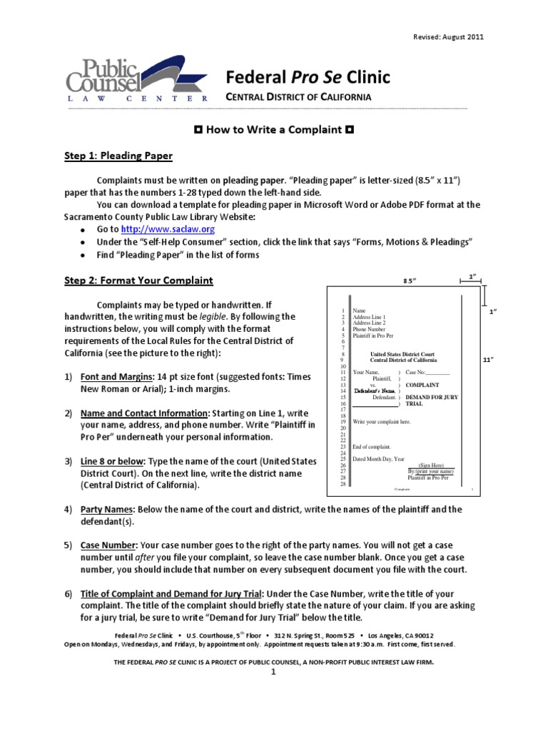 GUIDE How To Write A Complaint | PDF | Complaint | Pro Se Legal ...