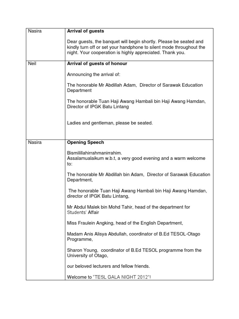 Master Of Ceremonies Script Sample