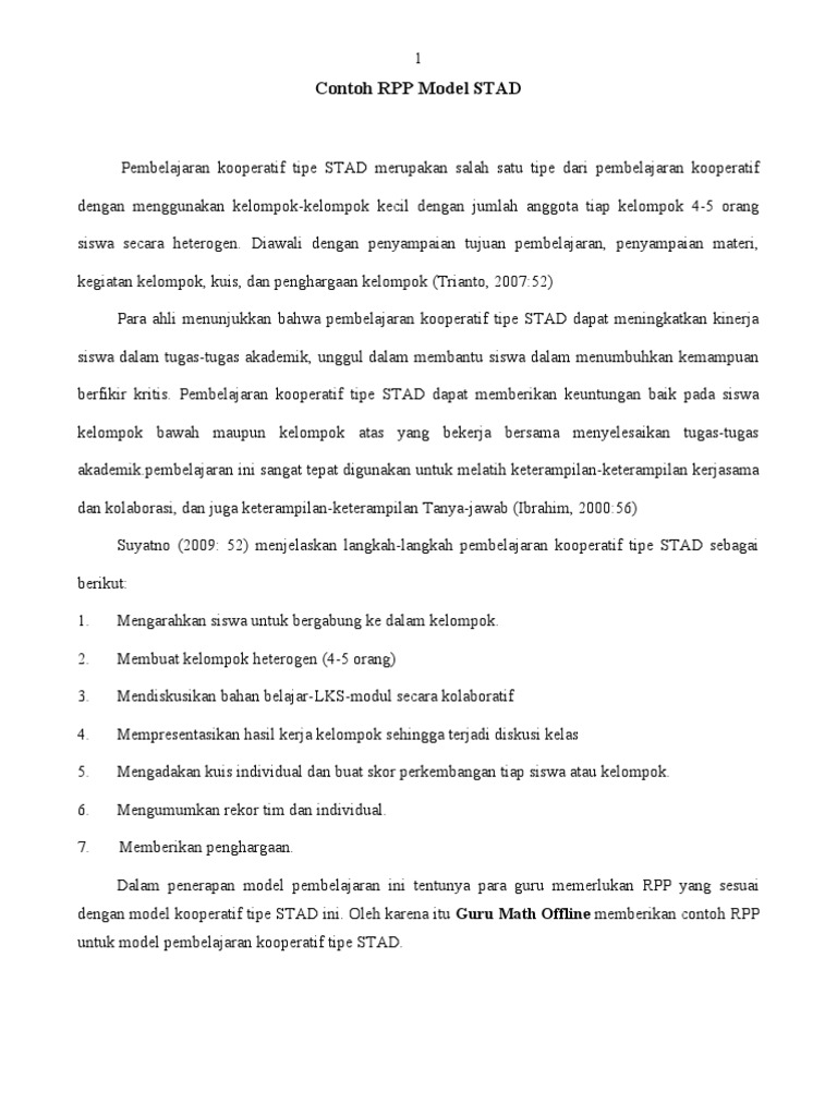 Contoh RPP Model STAD | PDF
