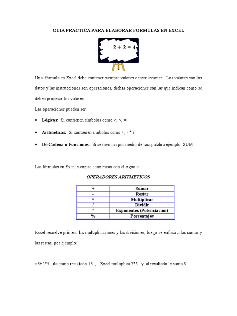 Guia Practica para Elaborar Formulas en Excel Excel Básico | PDF ...
