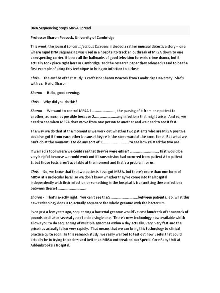 DNA Sequencing Stops MRSA Spread | PDF | Methicillin Resistant ...