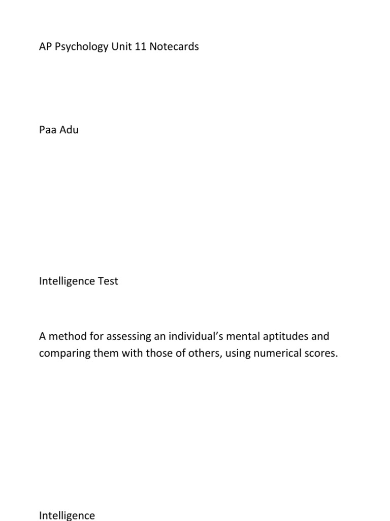 AP Psychology: Intelligence Concepts | PDF | Intelligence Quotient ...