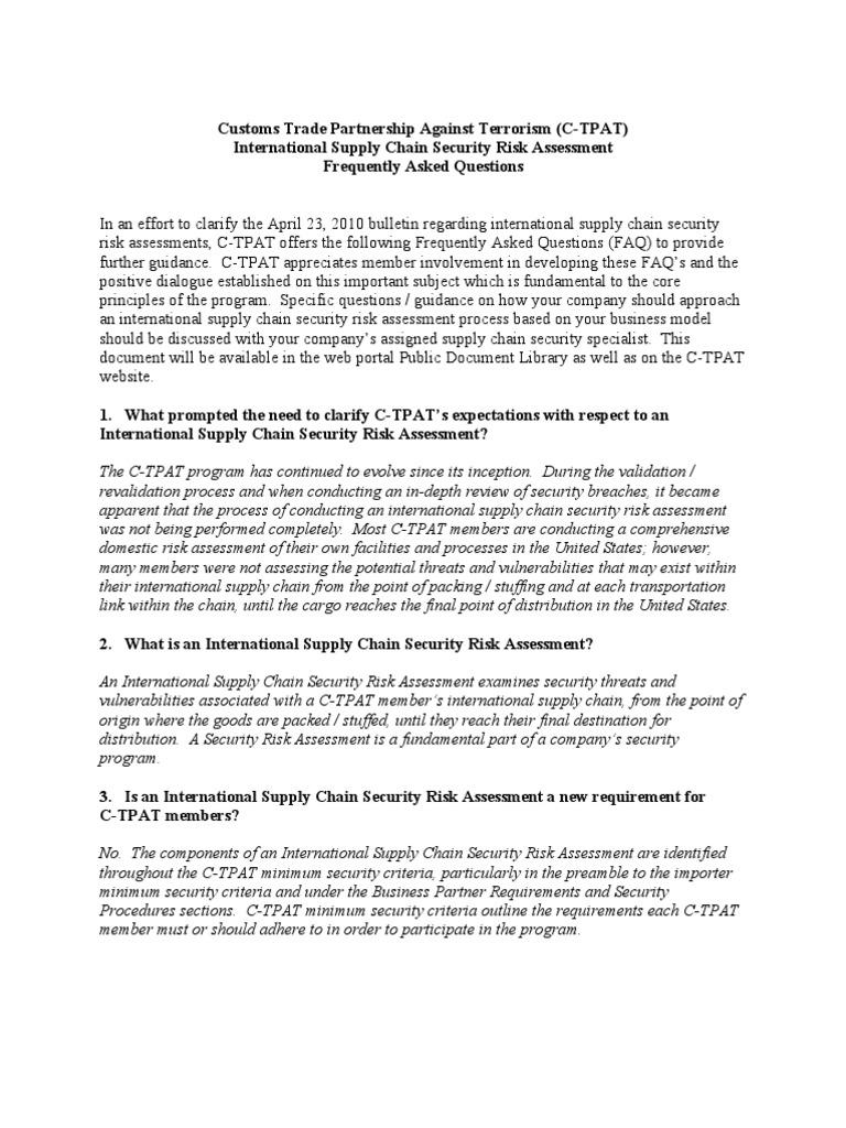Supply Chain Security Risk Assessment FAQs 062510 | PDF | Risk ...