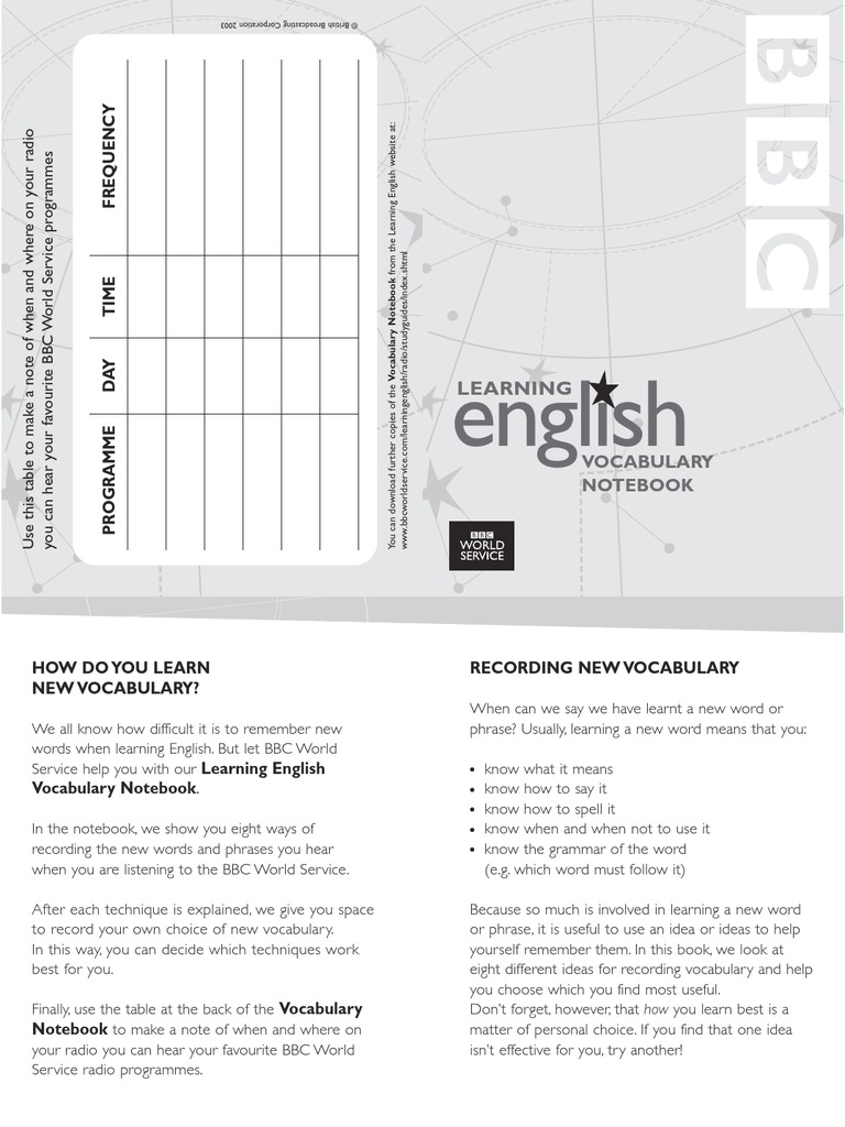 BBC - Learning English - Vocabulary Notebook | PDF | Stress ...
