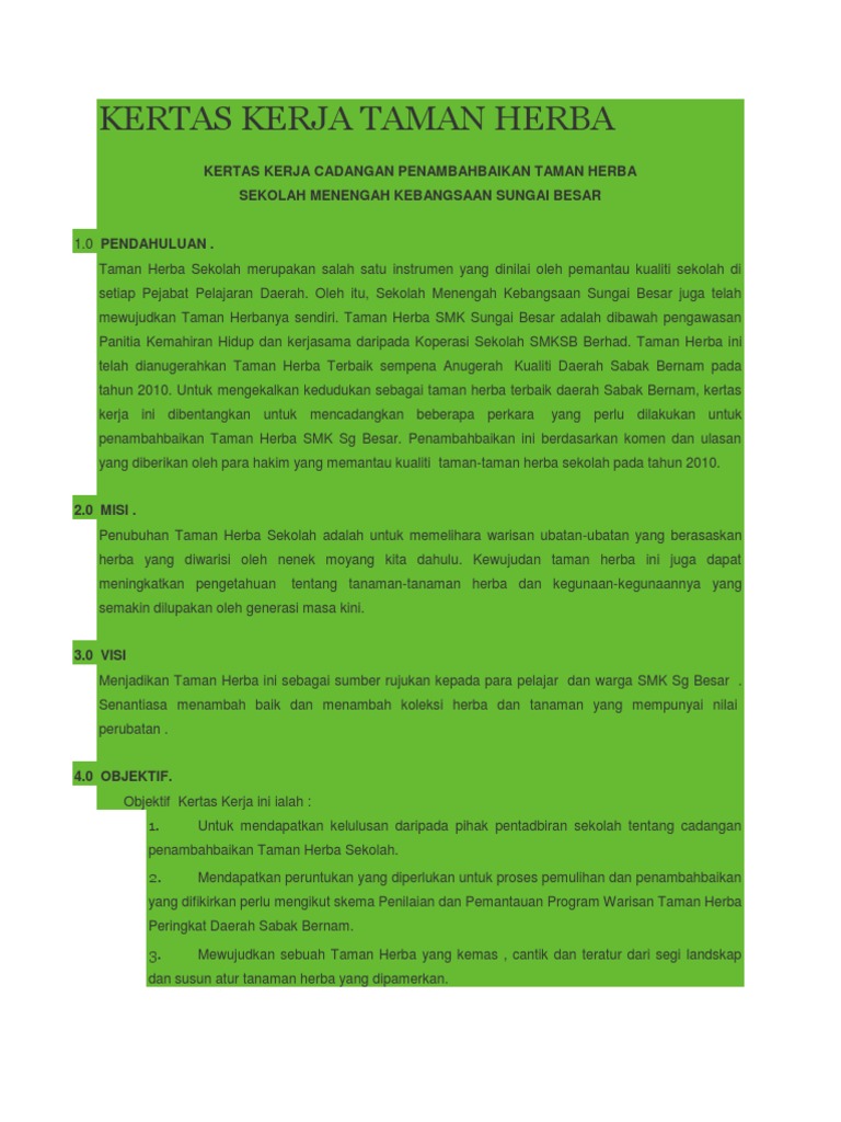 Kertas Kerja Taman Herba | PDF